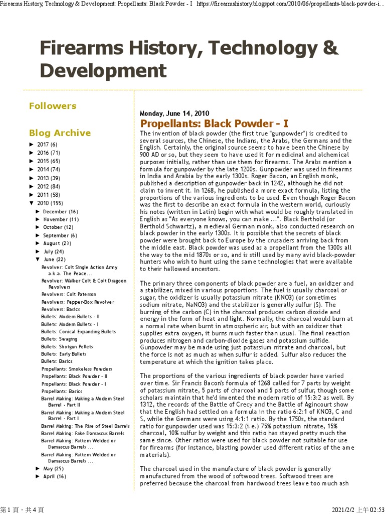 Firearms History, Technology & Development Propellants Black Powder - I ...