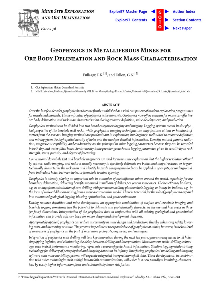 Geography in Metalliferous Mines For Ore Body Delineation and Rock Mass ...