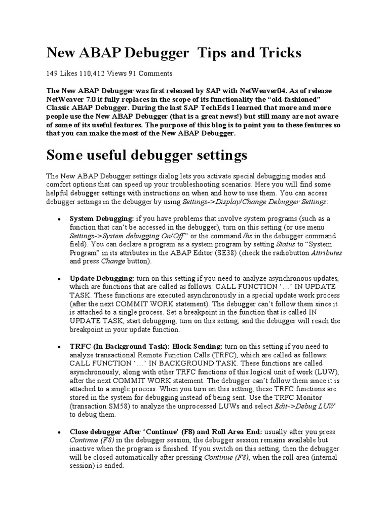 Abap How To Debug | PDF | Debugging | Subroutine