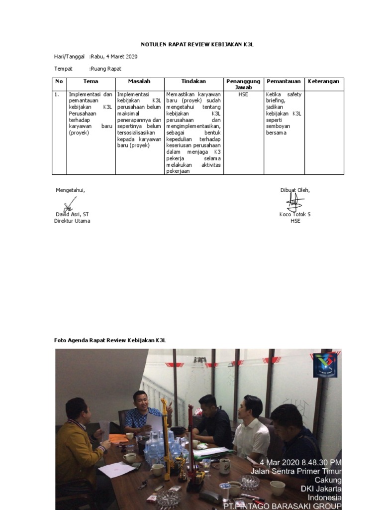 Notulen Rapat Review Kebijakan K3L | PDF
