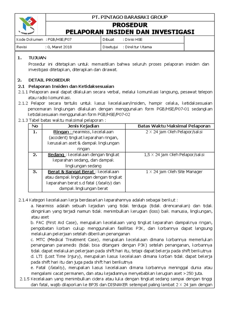 Prosedur Pelaporan Insiden Dan Investigasi | PDF