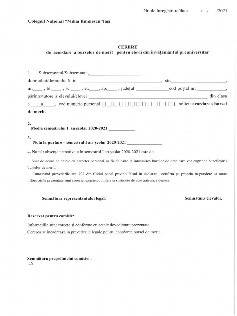 Cerere Bursa Merit | PDF