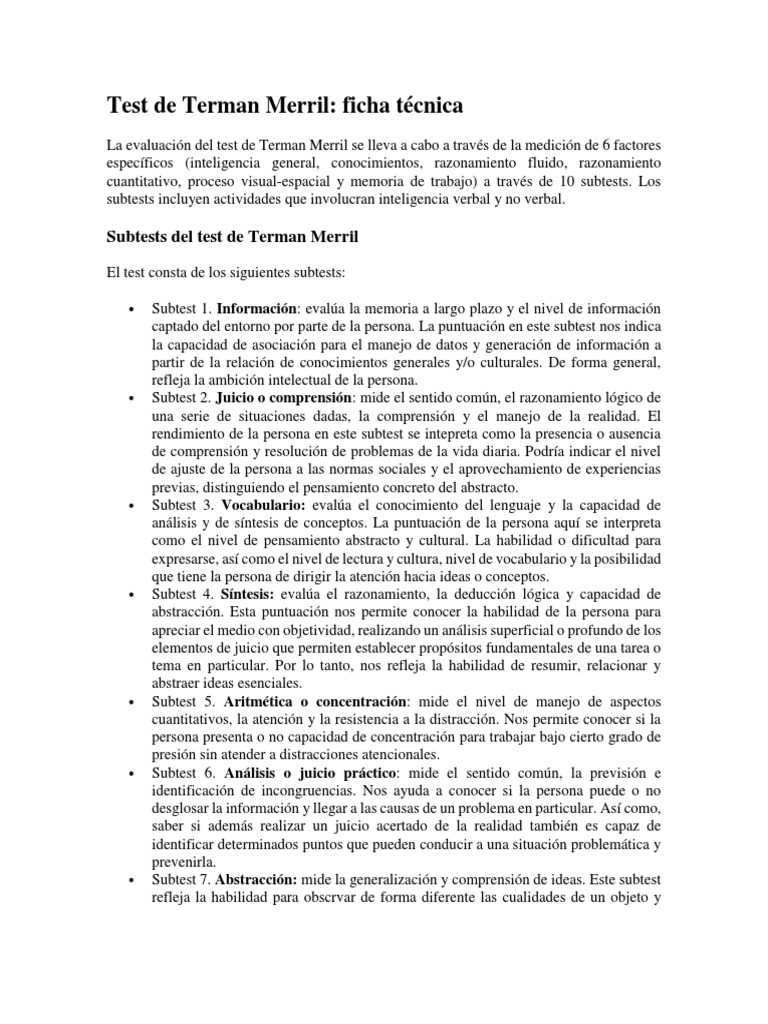 Interpretación Test de Terman Merril | PDF | Inteligencia | Atención