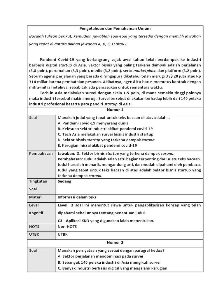 14 To Utbk Sistem Terbaru 2021 (Saintek) - Pengetahuan Dan Pemahaman Umum | PDF