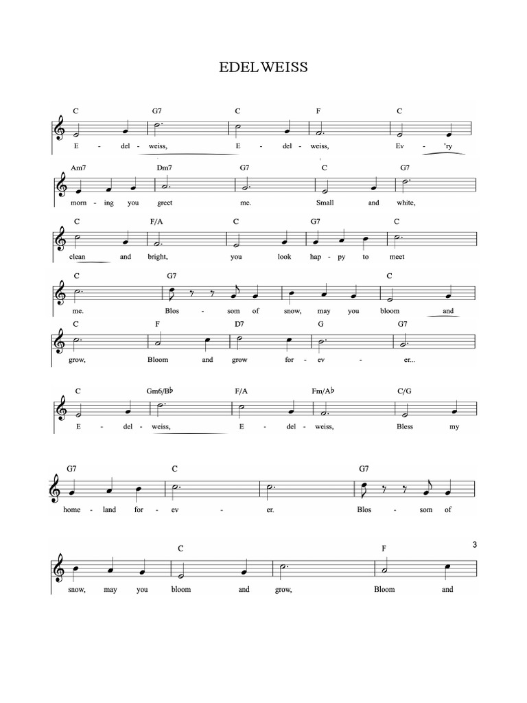 Song Edelweiss - Melody With Lyrics and Chords | PDF