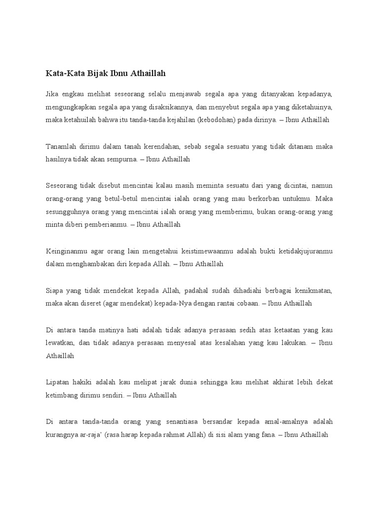 Bijak dan Hikmah Ibnu Athaillah | PDF