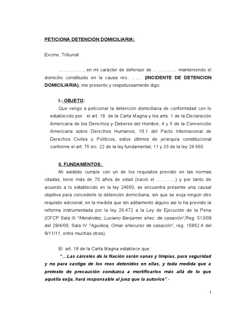 Modelo De Detencion Domiciliaria Pdf Prisión Habeas Corpus