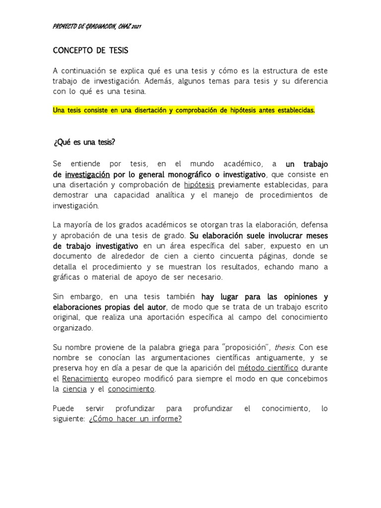 Concepto de Tesis | PDF | Conocimiento | Hipótesis