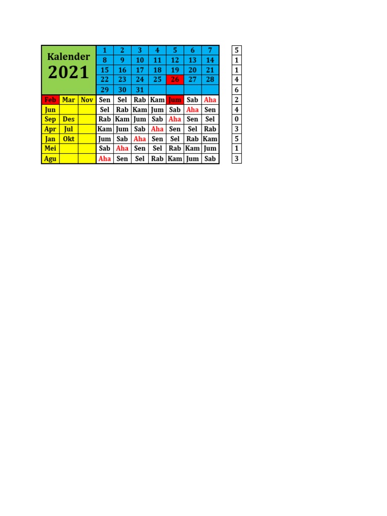 2021 Kalender 1 Lembar | PDF