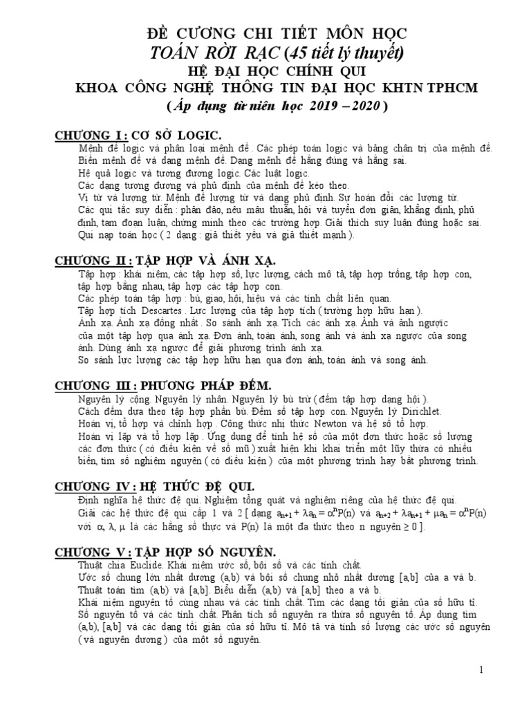 De Cuong Chi Tiet Mon Toan Roi Rac Khoa CNTT | PDF