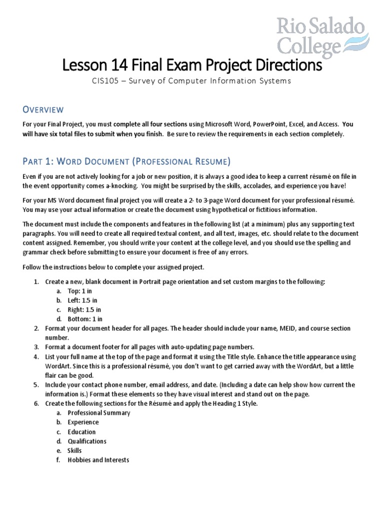 CIS105 Final Exam Project Guide | PDF