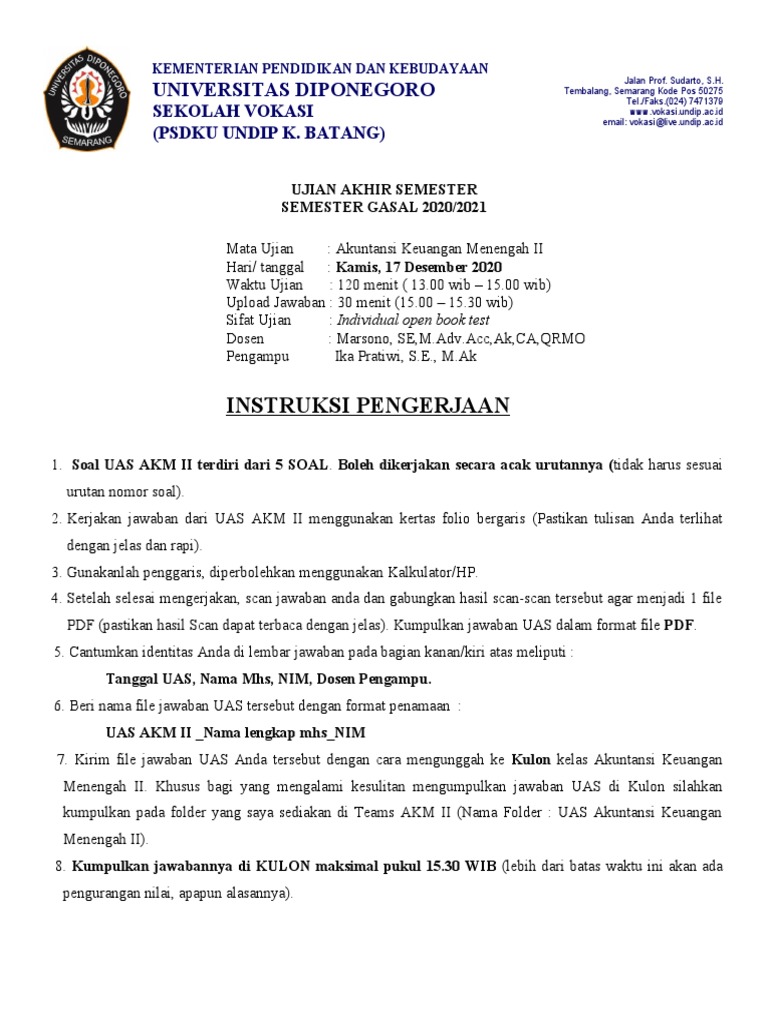 Soal Uas Akm Ii - d3 Administrasi Pajak Psdku Undip K. Batang | PDF