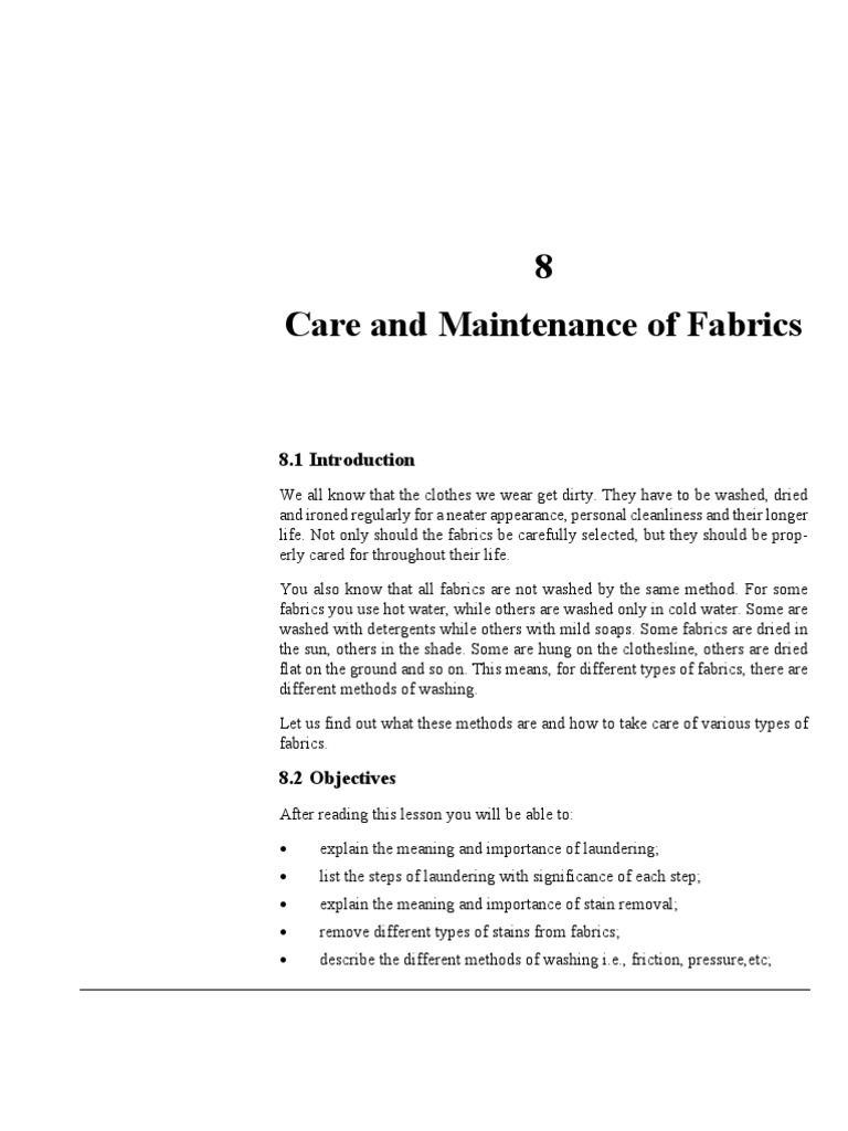 Care and Maintanance of Fabric | PDF | Laundry | Textiles