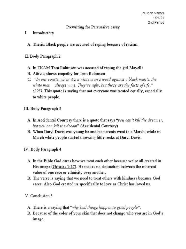 Prewriting For Persuasive Essay | PDF