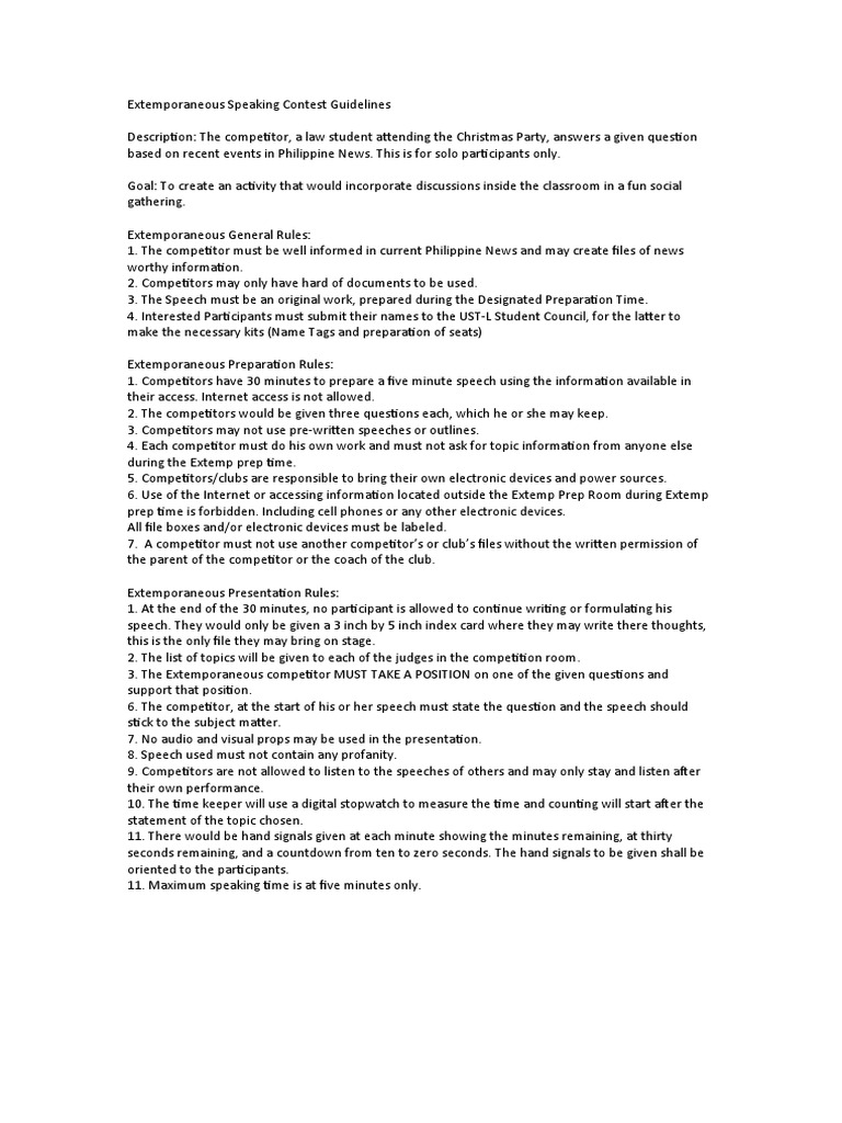 Extemporaneous Speaking Contest Guidelines | PDF | Public Sphere ...