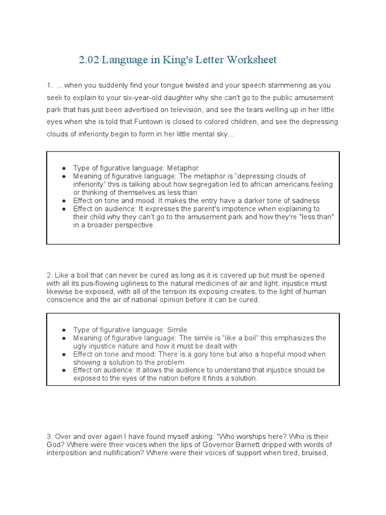 Analyzing Figurative Language in King's Letter | PDF | Social Science ...