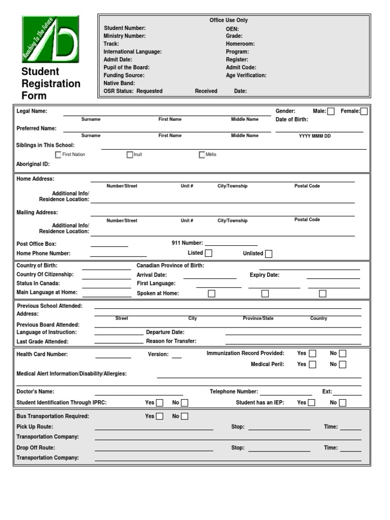 ADSB Student Registration Form | PDF | United States Postal Service ...
