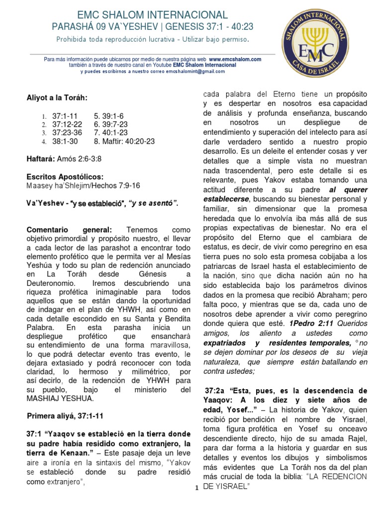 9.parash - 9 - VaYeshev | PDF | Sacerdote | Jesús