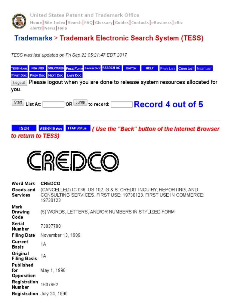Credco - Trademark Electronic Search System (TESS) | PDF