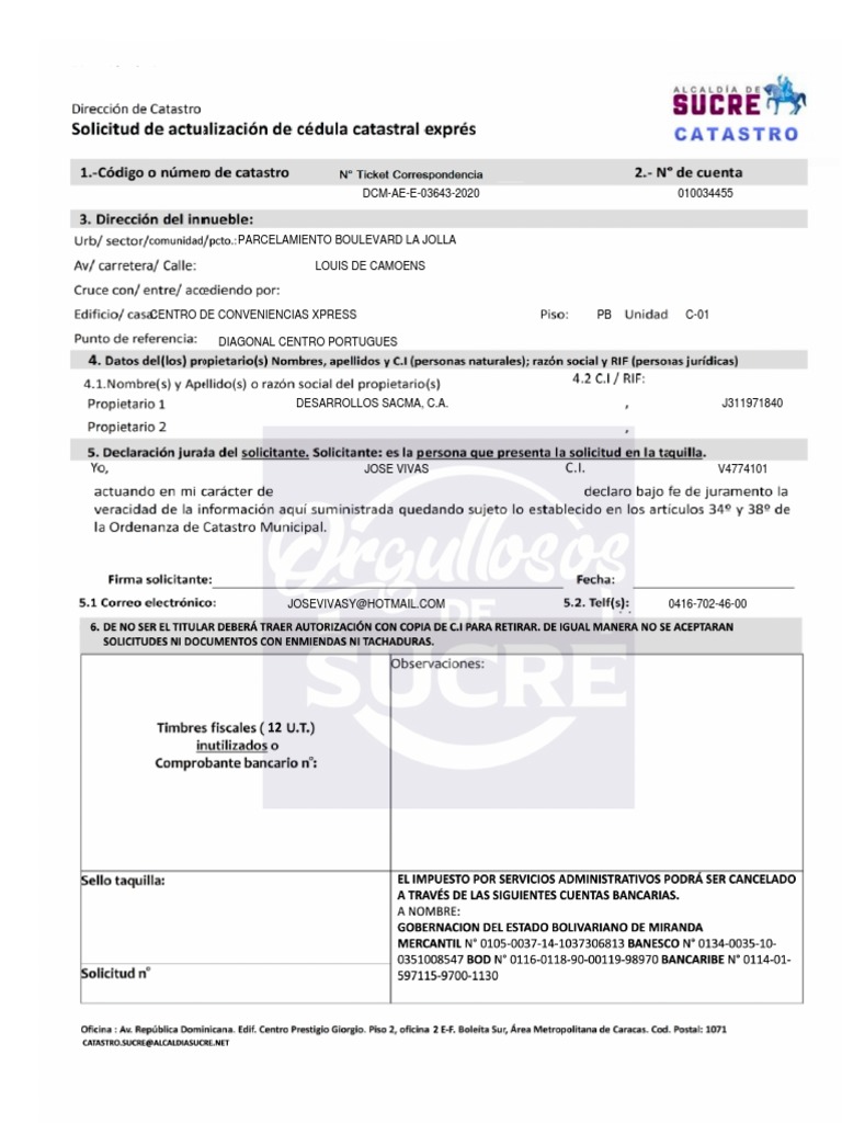 Solicitud Cedula Catastral C-01 | PDF