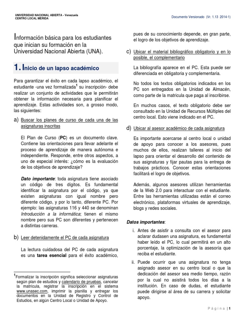 Guía para Nuevos Estudiantes UNA | PDF | Evaluación | Aprendizaje