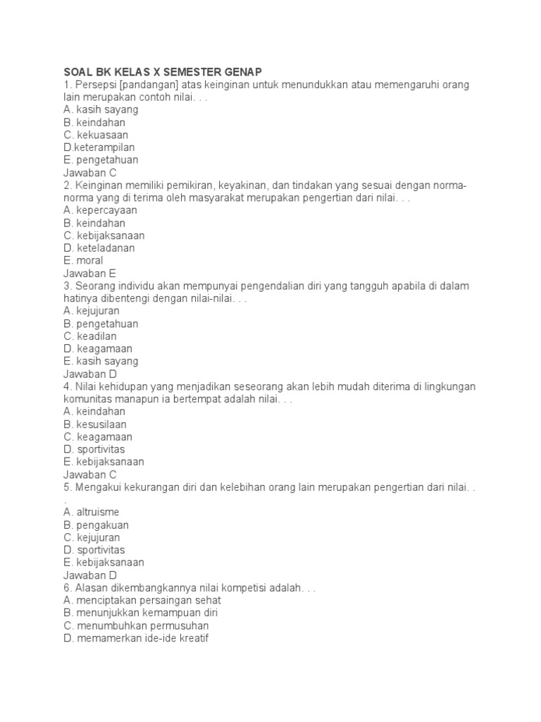 Soal BK Kelas X Semester Genap | PDF