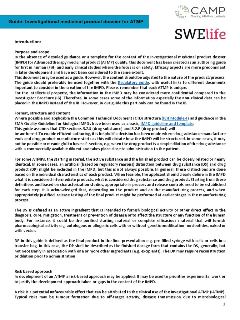 Dossier Guide-for-IMPD ATMP - 1.0 | PDF | Plasmid | Virus