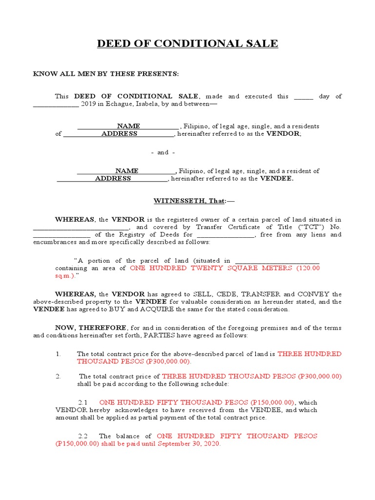 Deed of Conditional Sale | PDF | Deed | Law And Economics