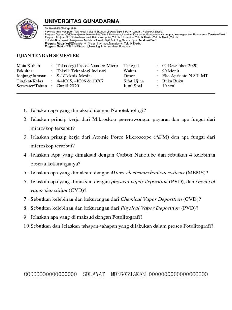 UTS Teknologi Proses Nano Dan Micro | PDF