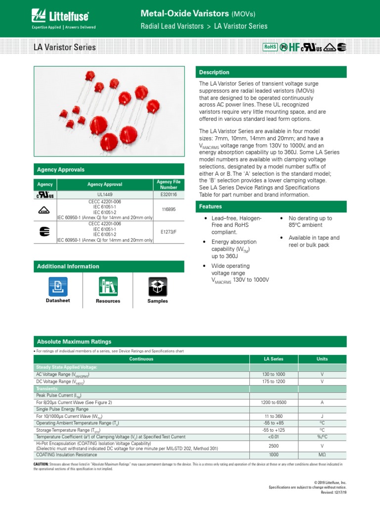 Radial Lead Varistors LA Varistor Series | PDF | Manufactured Goods ...