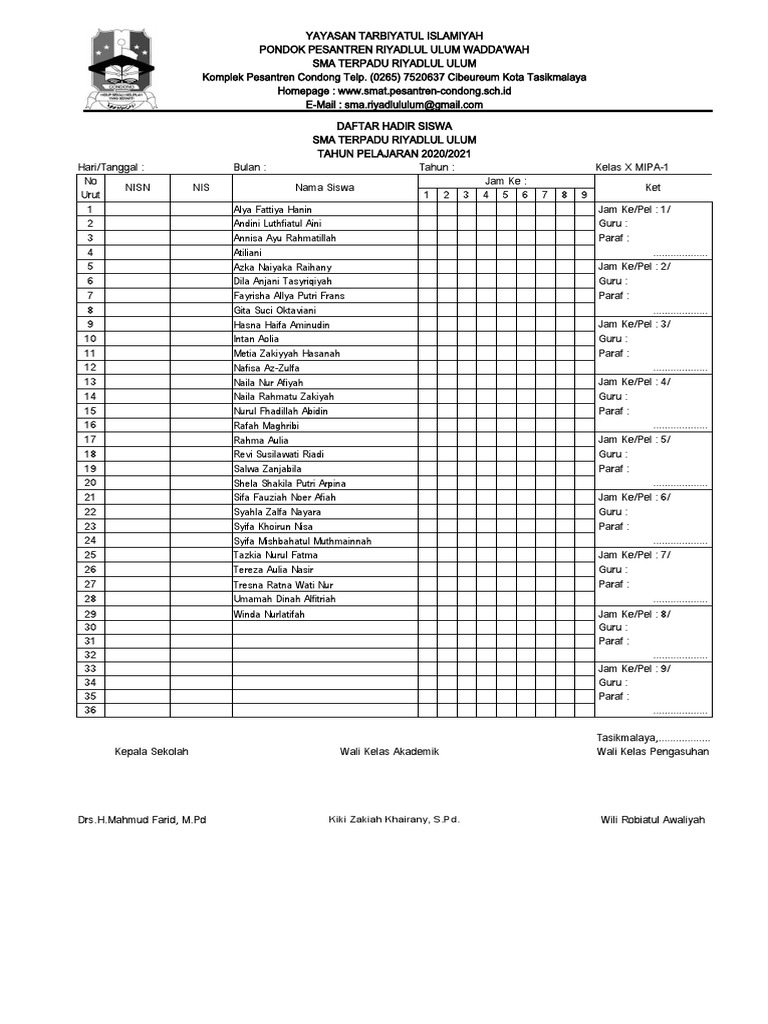 Absensi SMA PUTRI, September | PDF