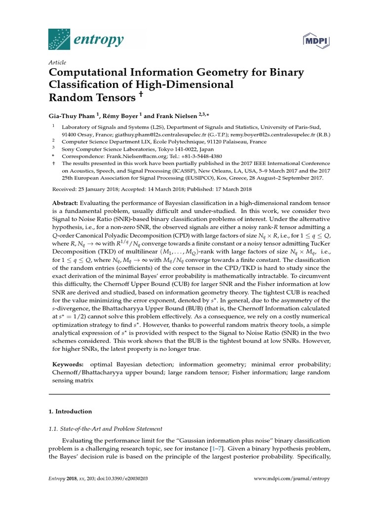 Computational Information Geometry For Binary Classification of High-Dimensional Random Tensors ...