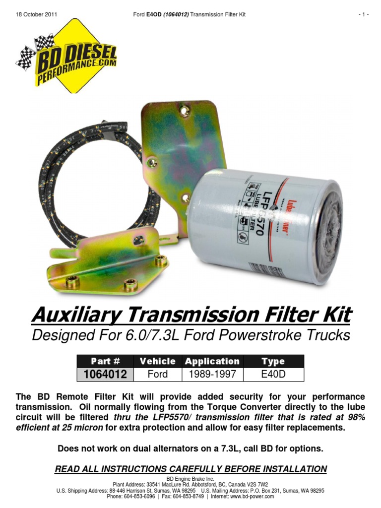 Auxiliary Transmission Filter Kit: Designed For 6.0/7.3L Ford ...