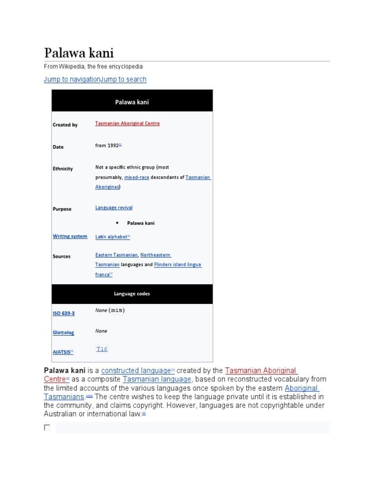 Palawa Kani: Jump To Navigation Jump To Search | PDF