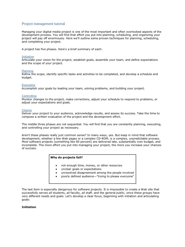 Project Management Tutorial | PDF | Goal | World Wide Web
