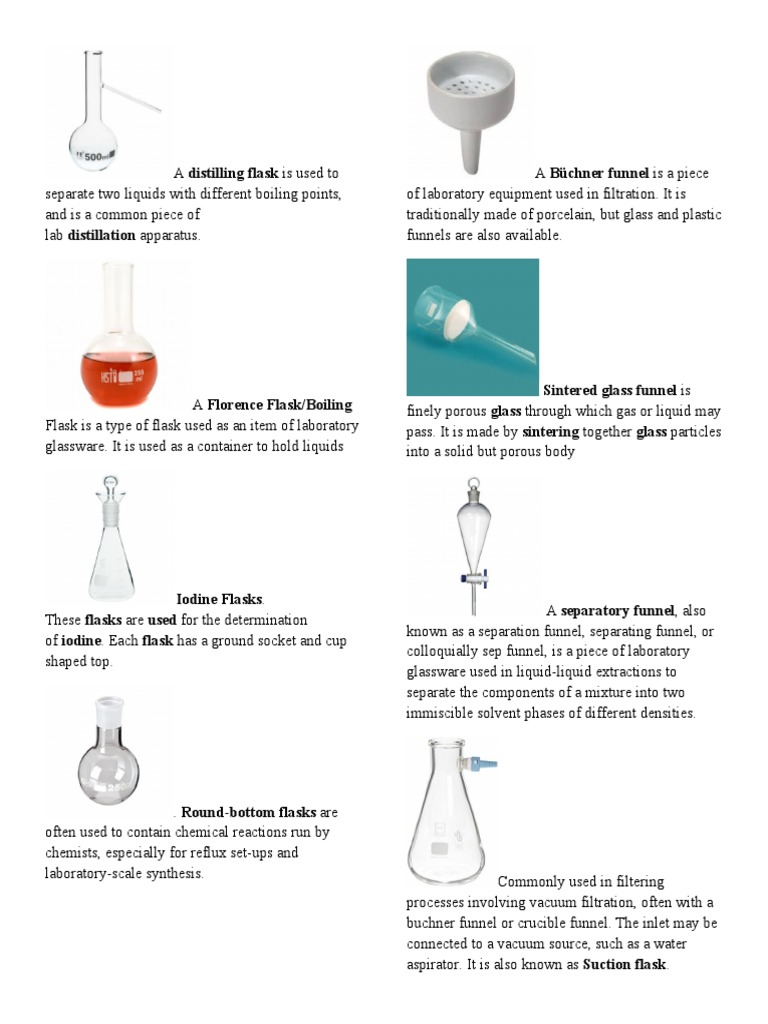 Laboratory Equipments With Uses | PDF | Filtration | Distillation