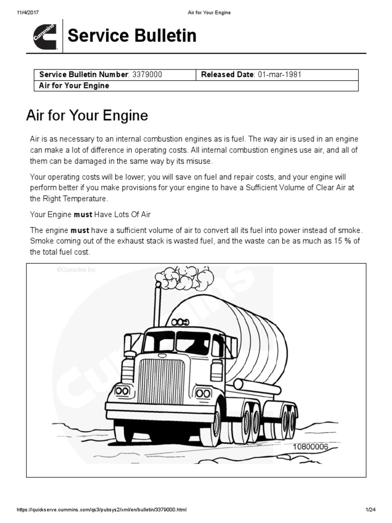 Cummins Service Bulletin Number 3379000, Air Requirements For Your ...