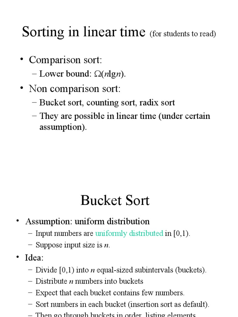 Sorting In Linear Time Comparison Sort Non Comparison Sort Pdf Discrete Mathematics