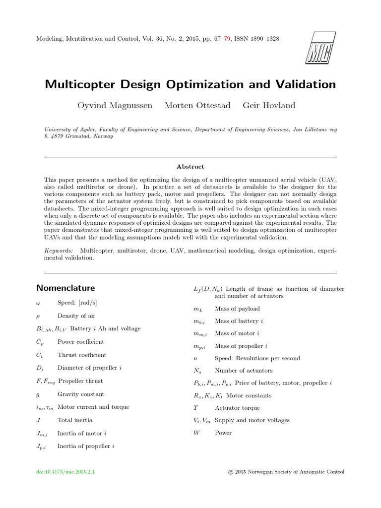 Multicopter Design Optimization and Validation | PDF | Linear Programming | Mathematical ...
