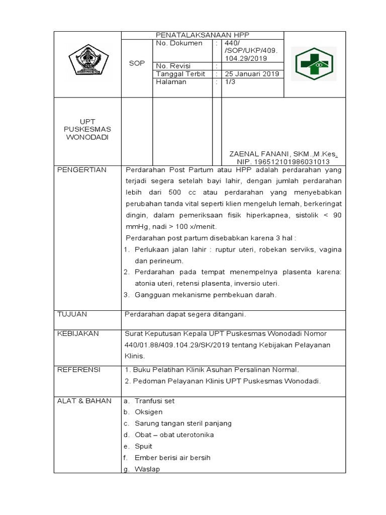 Sop Penatalaksanaan HPP | PDF