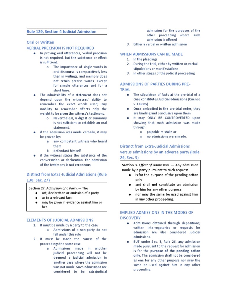 Rule 129, Section 4 Judicial Admission | Download Free PDF | Evidence ...