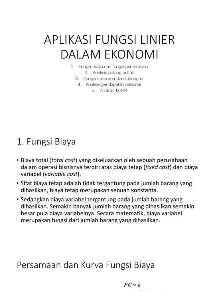 2 Aplikasi Fungsi Linear Dalam Ekonomi | PDF
