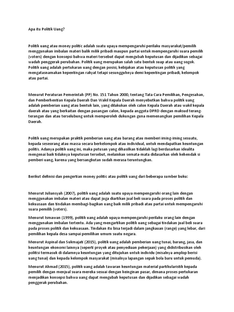 Money Politik (Politik Uang) | PDF