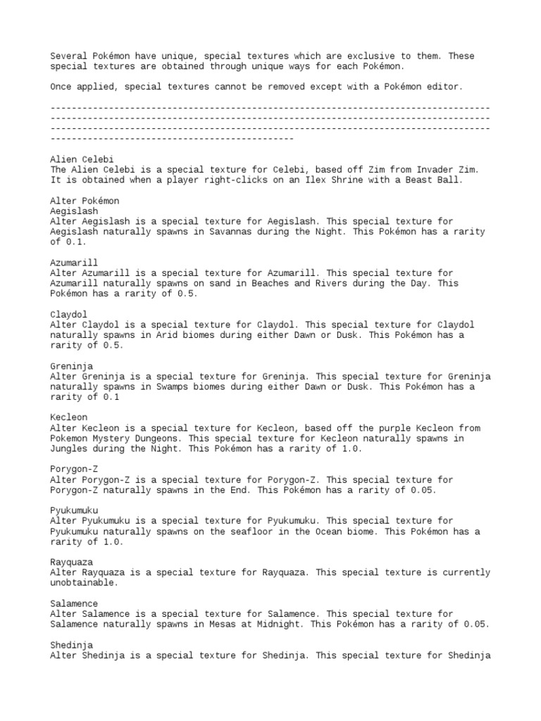 Special Textures Pixelmon | PDF | Pokémon | Mythopoeia