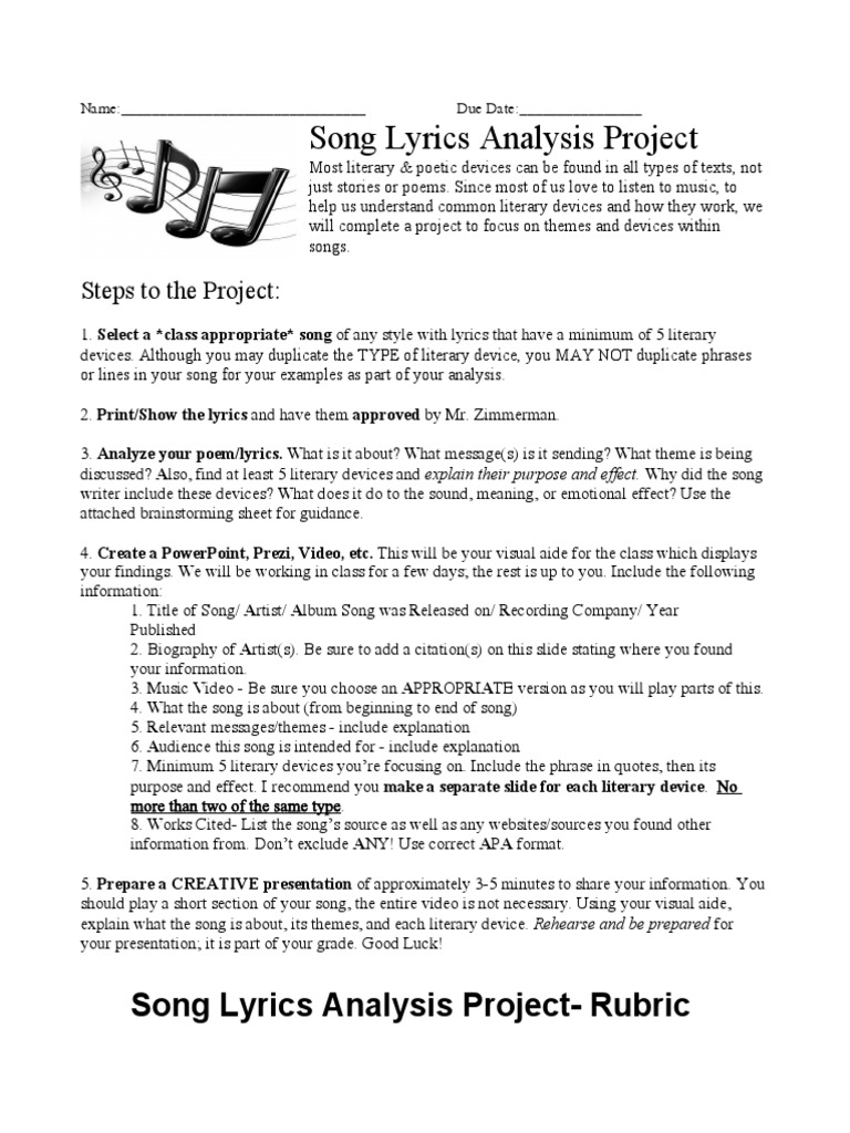Song Lyrics Analysis Project | PDF | Writers | Poetry