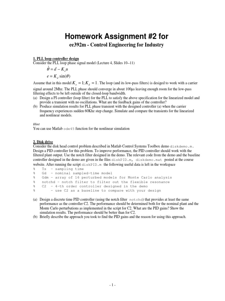 PID Controller Designs and Feedforward Control for Various Engineering Systems: A Homework ...