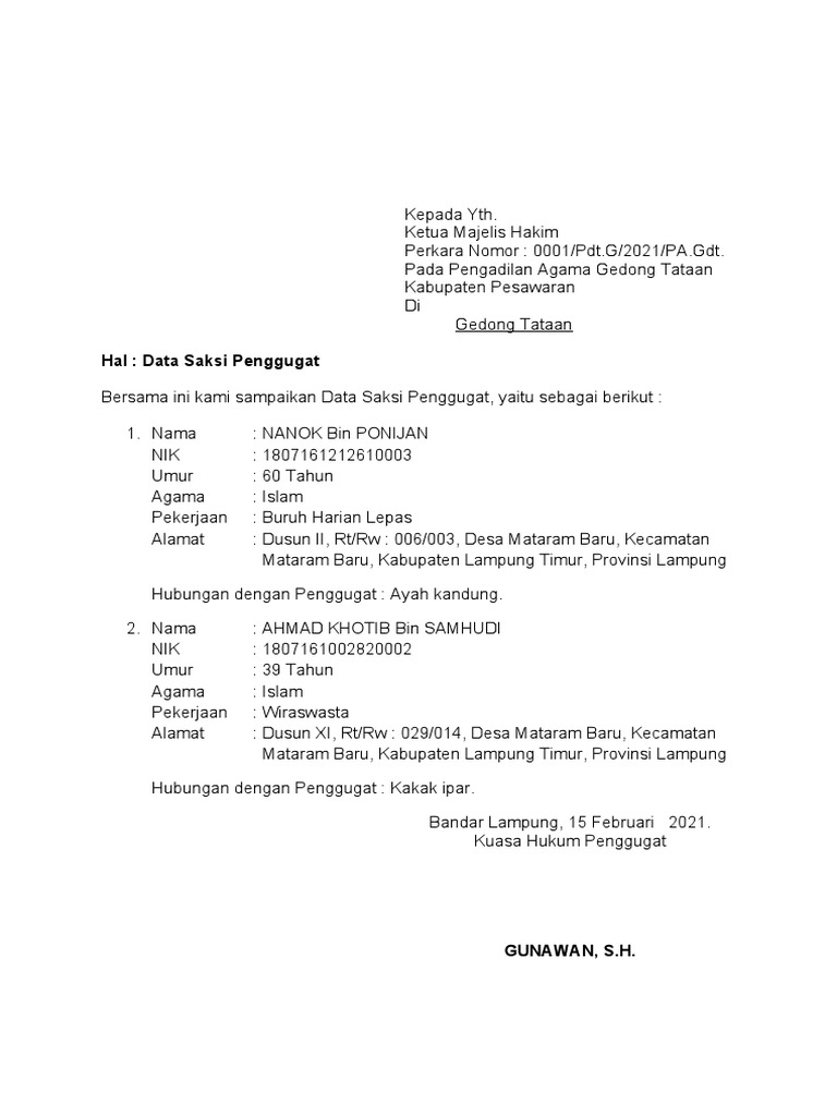Contoh Data Saksi | PDF