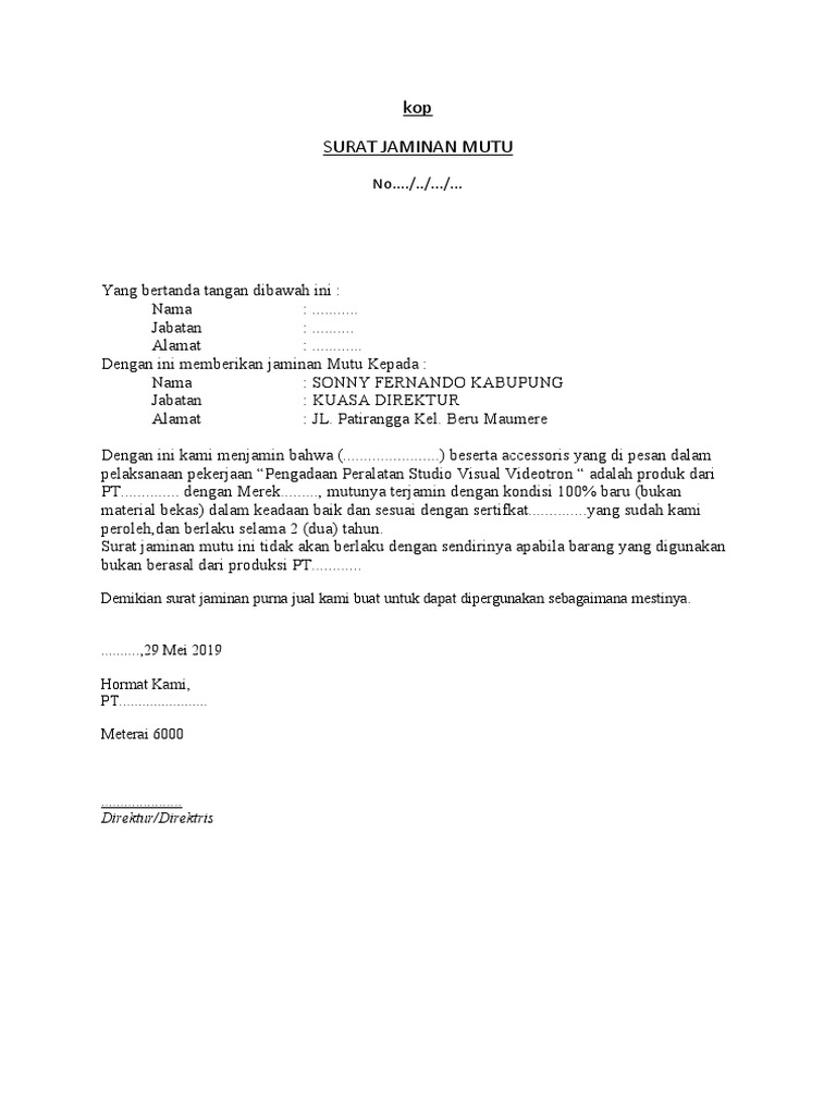 Surat Jaminan Mutu | PDF