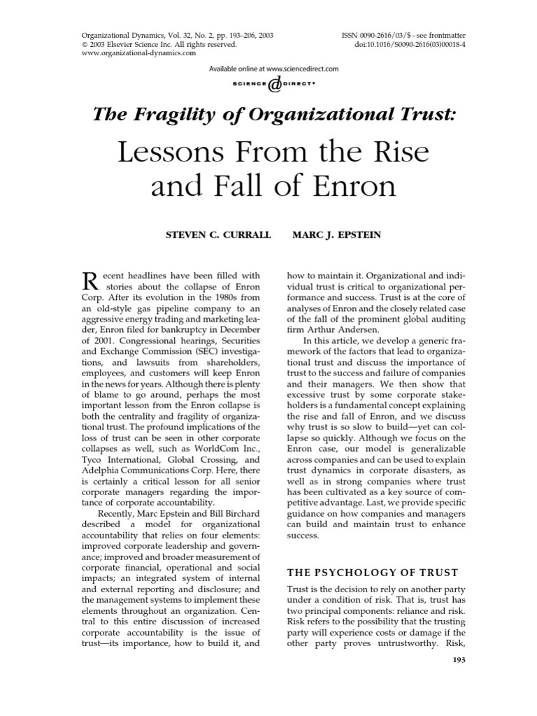 Lessons From The Rise and Fall of Enron | PDF