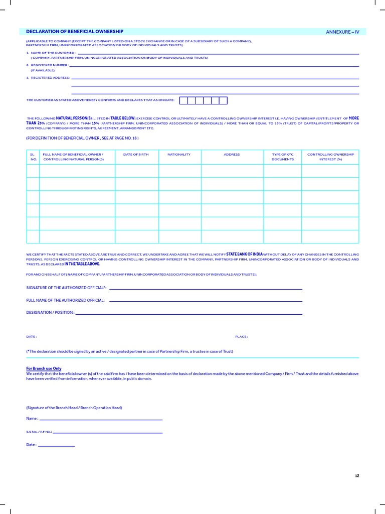 Beneficial Ownership Declaration Form | PDF | Partnership | Trust Law